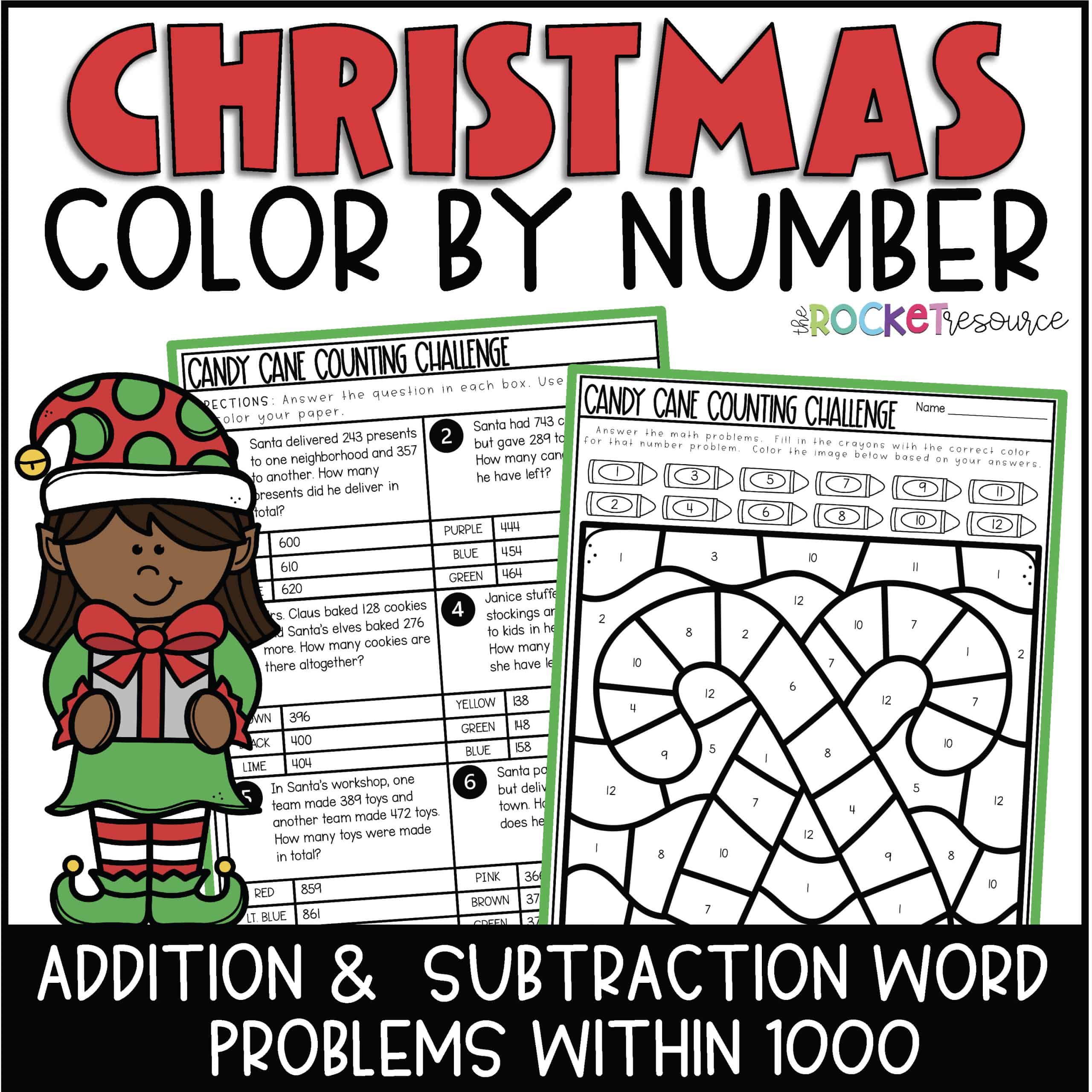 Christmas Color by Number Addition and Subtraction Word Problems within ...